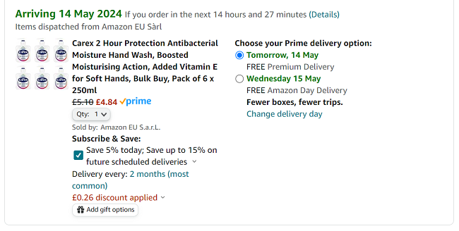 Carex 2 Hour Protection Antibacterial Moisture Hand Wash Pack of 6 x ...