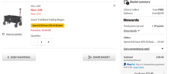 Ozark Trail Black Folding Wagon £38.40 @ Asda George