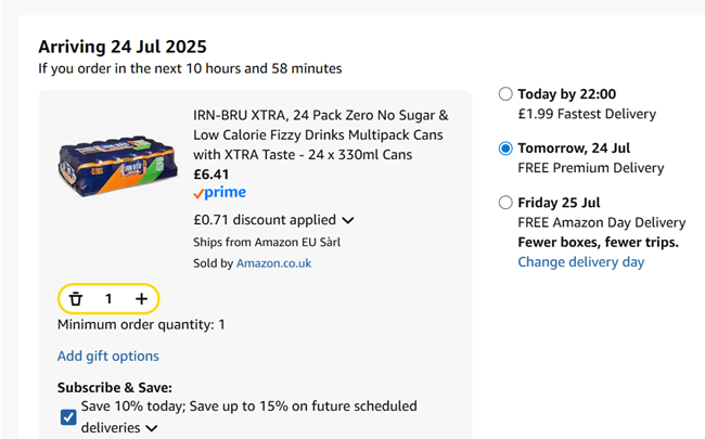 IRN-BRU XTRA 24 x 330ml Cans £6.41 @ Amazon